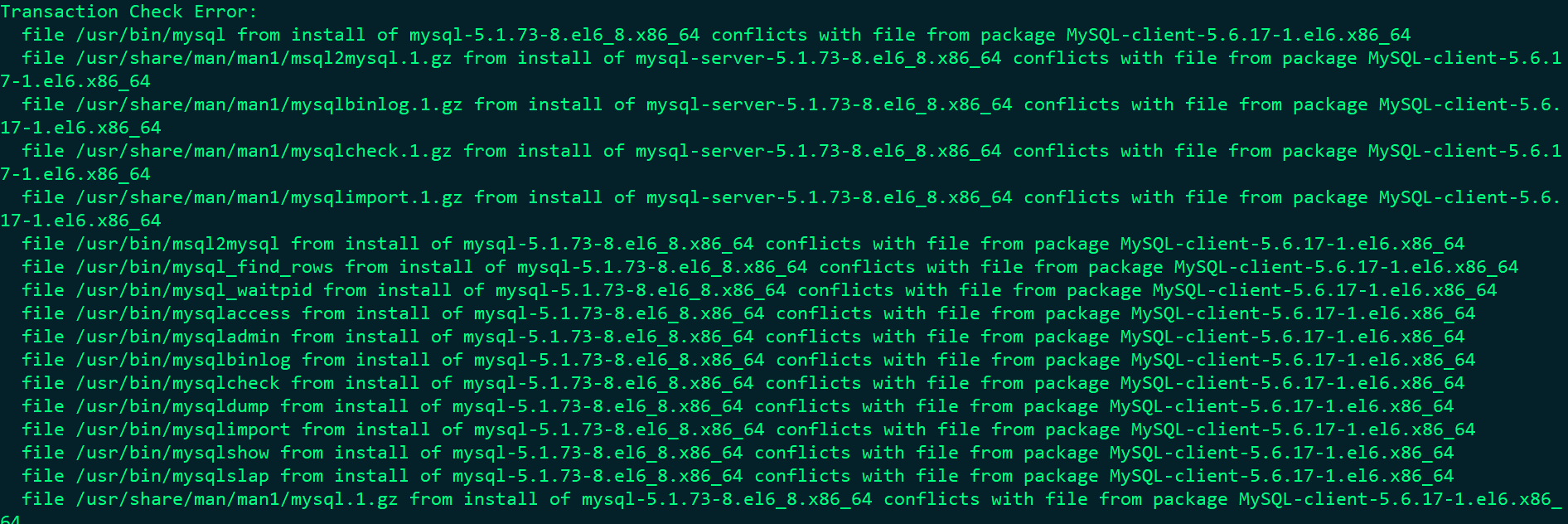 MySQL yum安装时报Transaction Check Error解决方案_redha yum install mysql-devel报错error: transaction -CSDN博客
