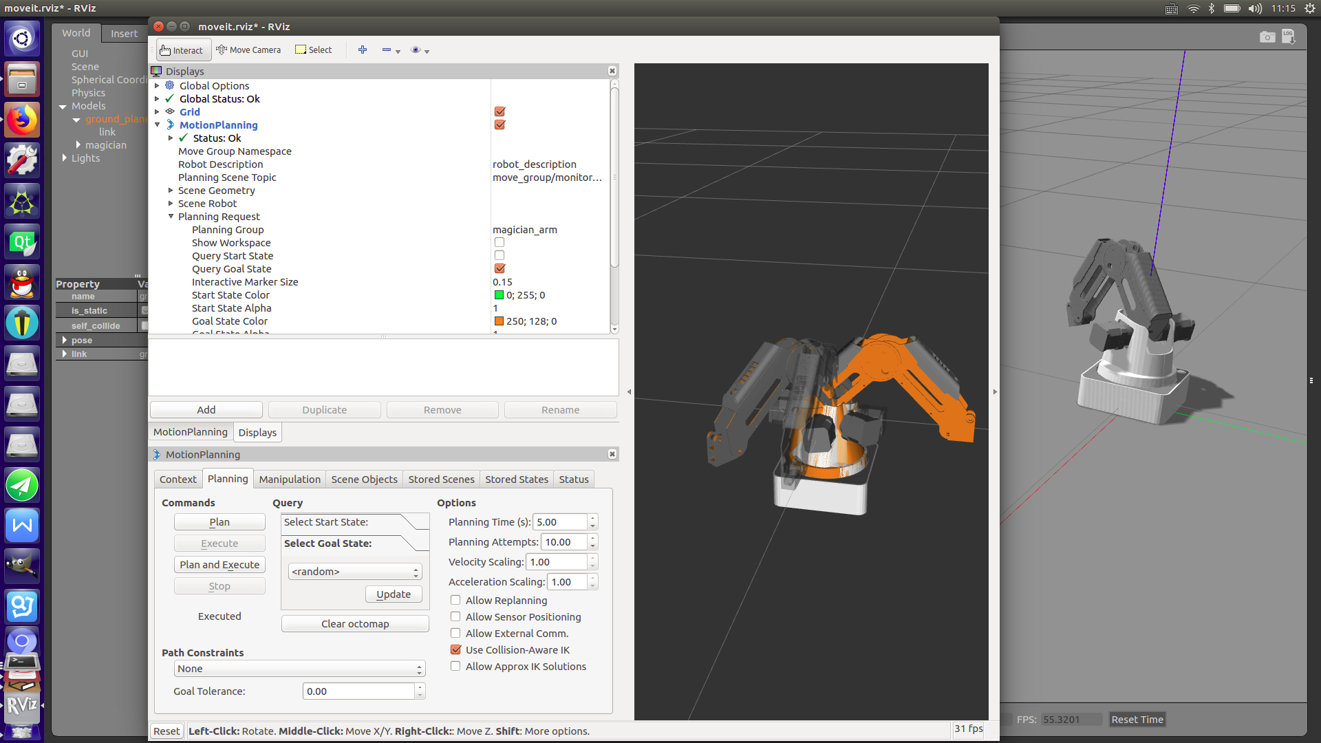 越疆科技dobot(magician)机械臂在ROS moveit下gazebo仿真控制和真实控制功能包 有兴趣的可以下载来玩_越疆机器人怎么 ...