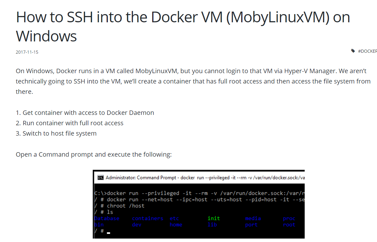 windows上如何访问docker本身虚拟机(MobyLinuxVM)_进入mobylinuxvm-CSDN博客