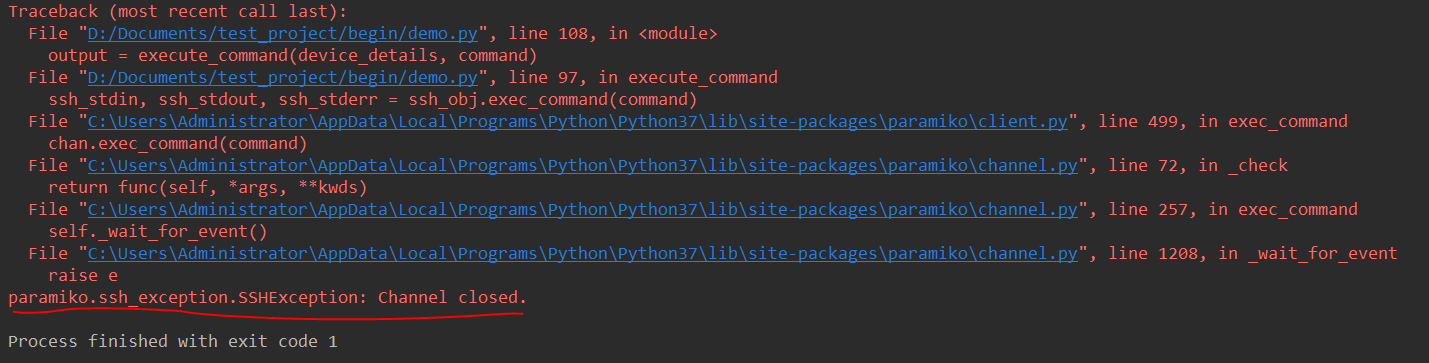 通过paramiko远程执行windows命令出现：paramiko.ssh_exception.SSHException: Channel closed. 的解决方法_ssh channel ...