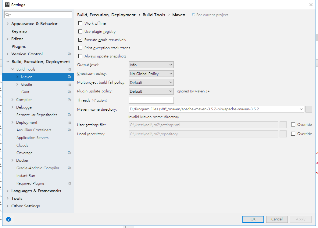 Error running '** [install]': No valid Maven installation found. Either set the home director ...