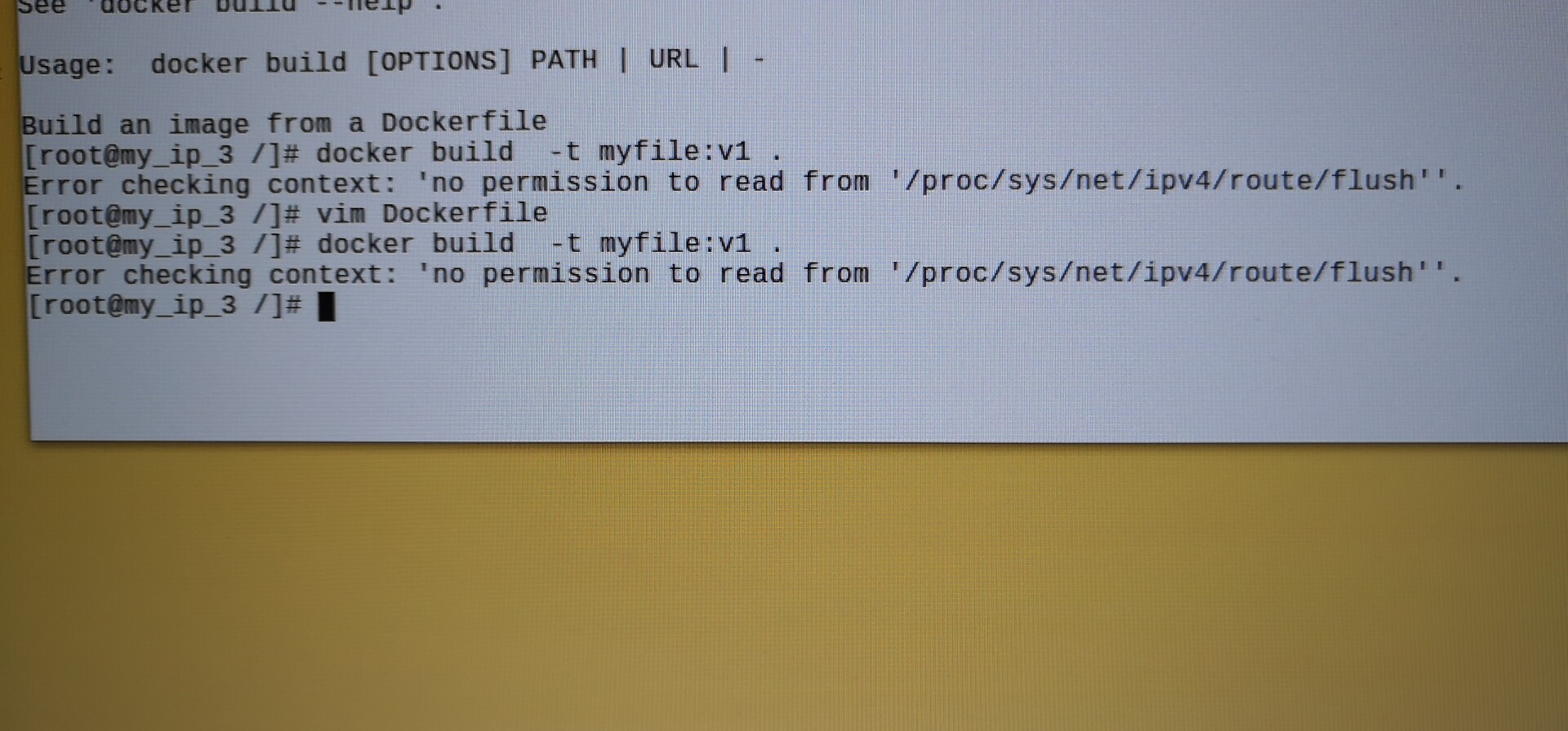 docker build： Error checking context is accessible: 'no permission to read from 'proc/sys/net ...