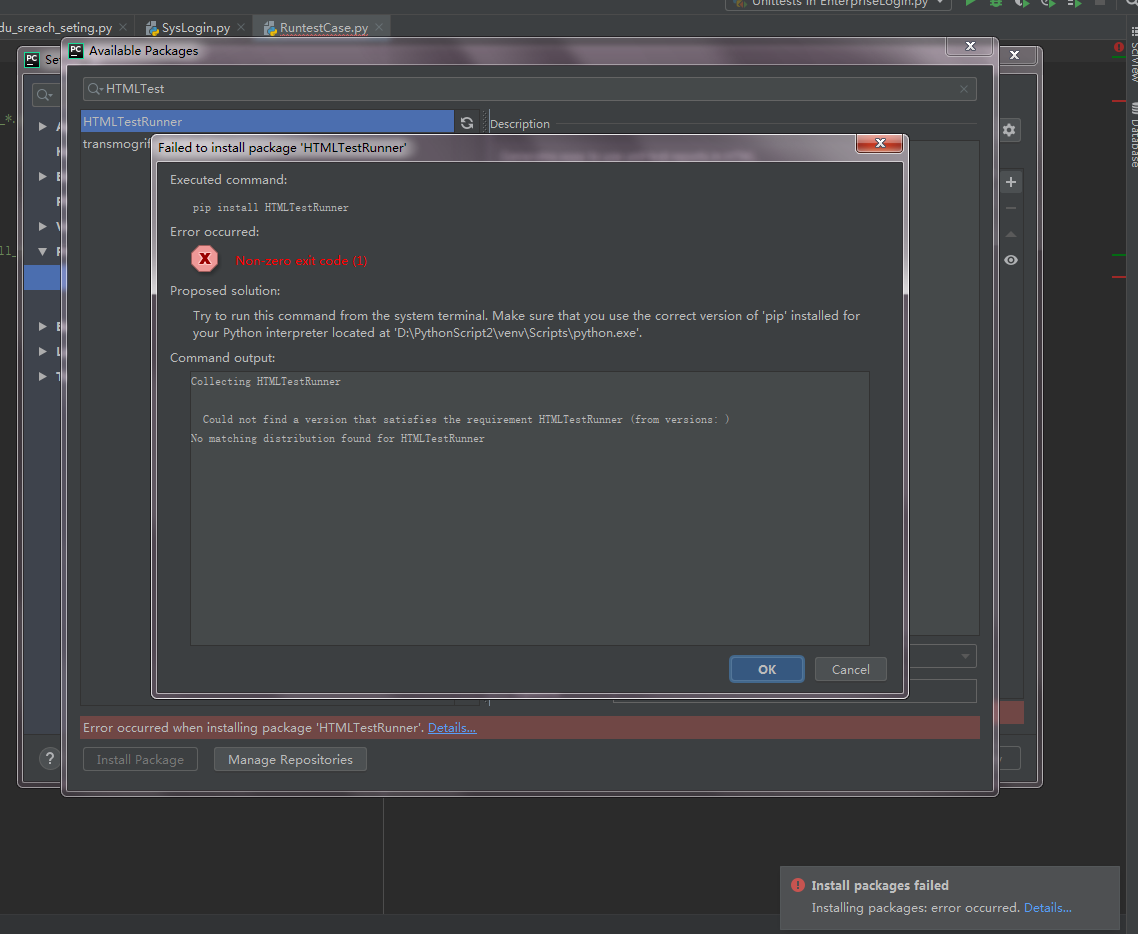 Pycharm学习（六）—— 安装HTMLTestRunner 报错解决办法_could not find a version that ...