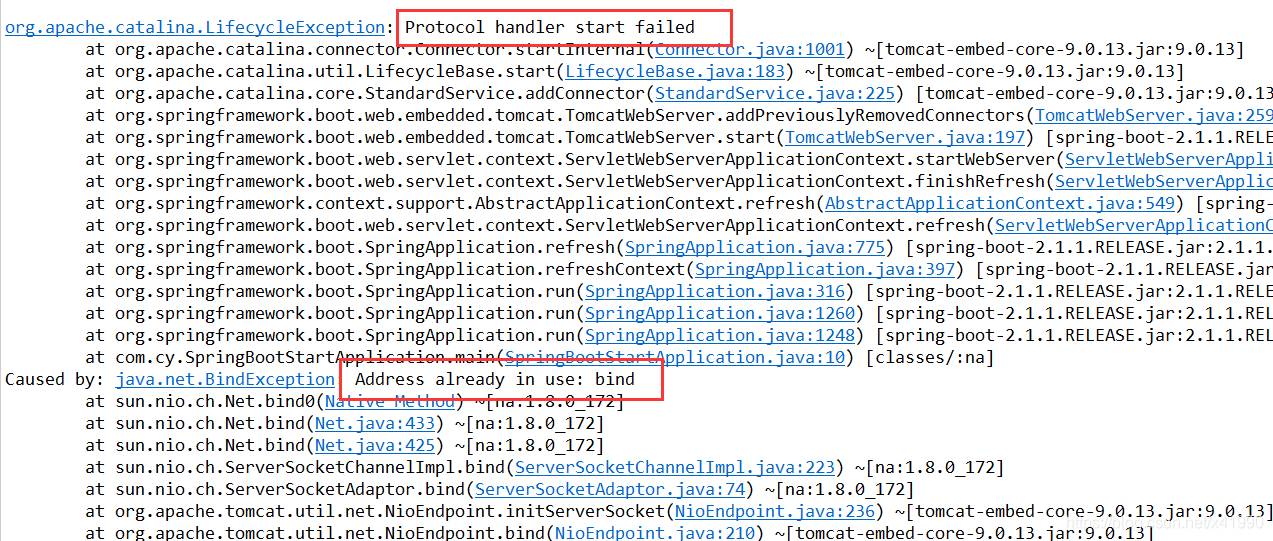 Spring Boot启动报错,提示protocol Handler Start Failedprotocol Handler Start Failed Address Already In