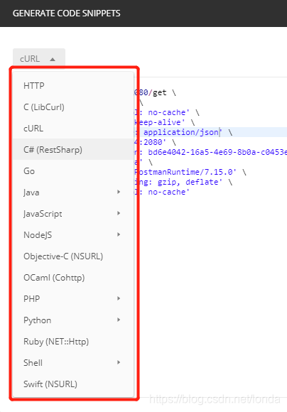 Postman 中 将操作 反向生成 Curl 命令 Postman反向生成代码 Csdn博客