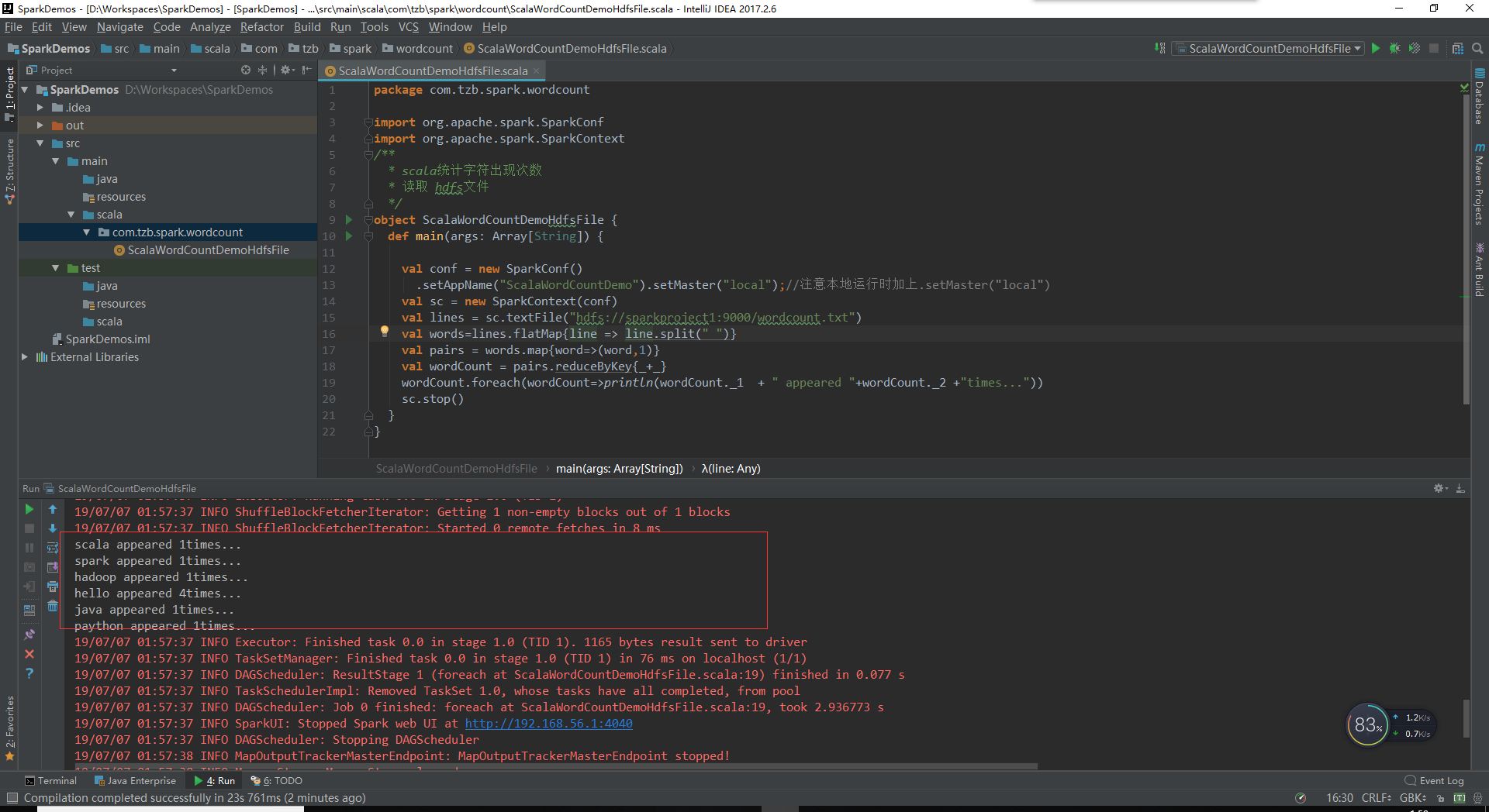 spark：开发本地测试的wordcount程序_resultstage 0 (foreachpartition at mongospark.scal-CSDN博客