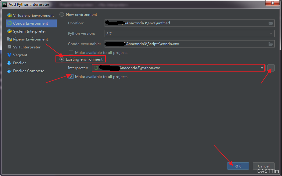 Spyder 与 Pycharm 配置 Anaconda 环境 Python 解释器（Windows 7）_spyder可以作为pycharm的解释器吗_CASTTim的博客-CSDN博客