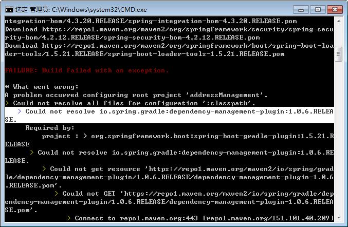 Could not resolve io.spring.gradle:dependency-management-plagin:1.0.6.RELEASE_could not find io ...