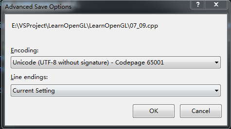 VS2015输出OpenGL窗口中文乱码_vs2015 advanced save options-CSDN博客