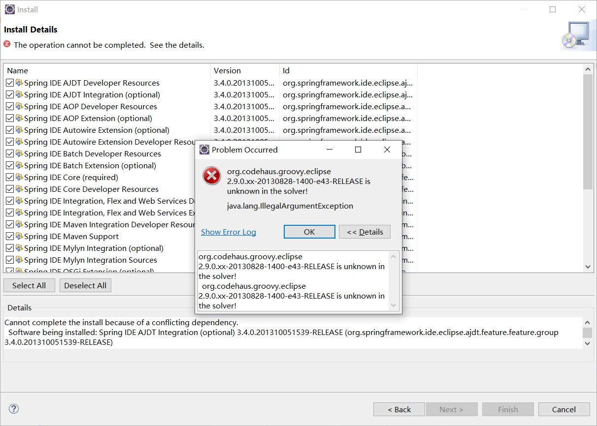 JavaEE：eclipse 安装 spring 报错 org.codehaus.groovy.eclipse 2.9.0.xxx RELEASE is unknown in the ...