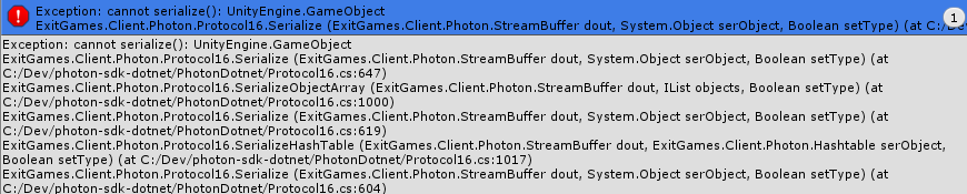 Unity PhotonView RPC函数调用报错Exception: cannot serialize(): UnityEngine.GameObject_photon 提示 ...