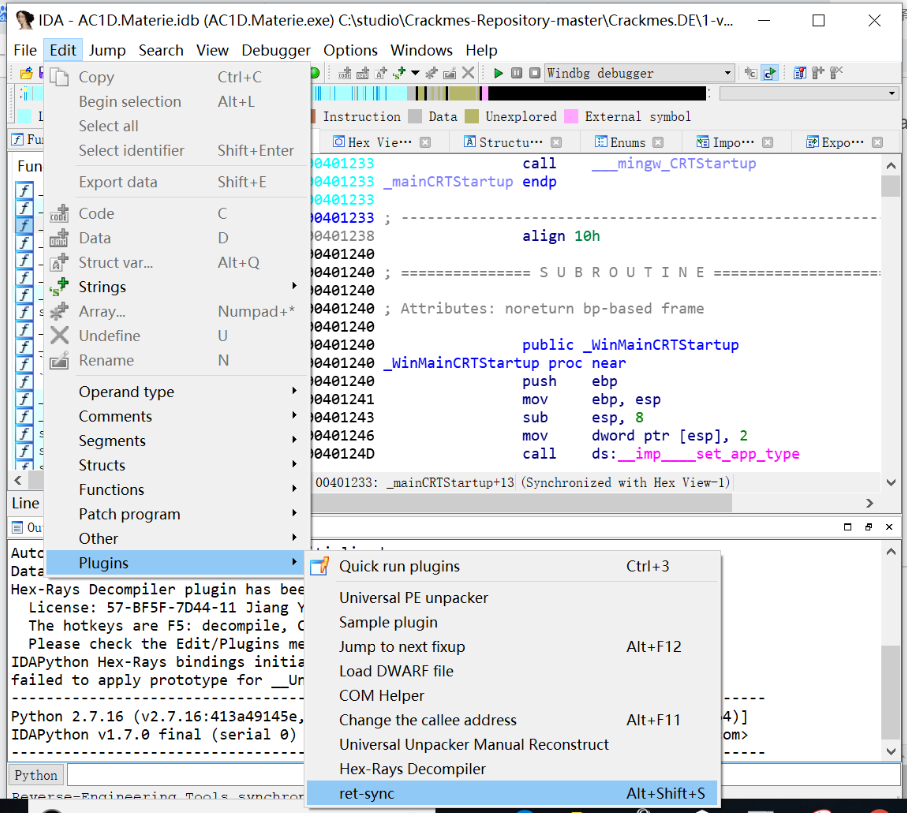 ret-sync插件：windbg/ollydbg+ida逆向调试神器-CSDN博客