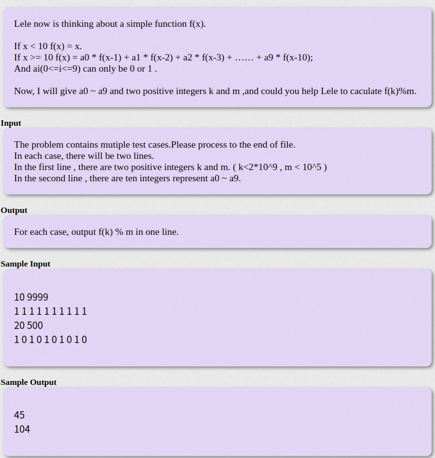 HDU 1757A Simple Math Problem(矩阵快速幂 简单题 - nuoyanli - 博客园