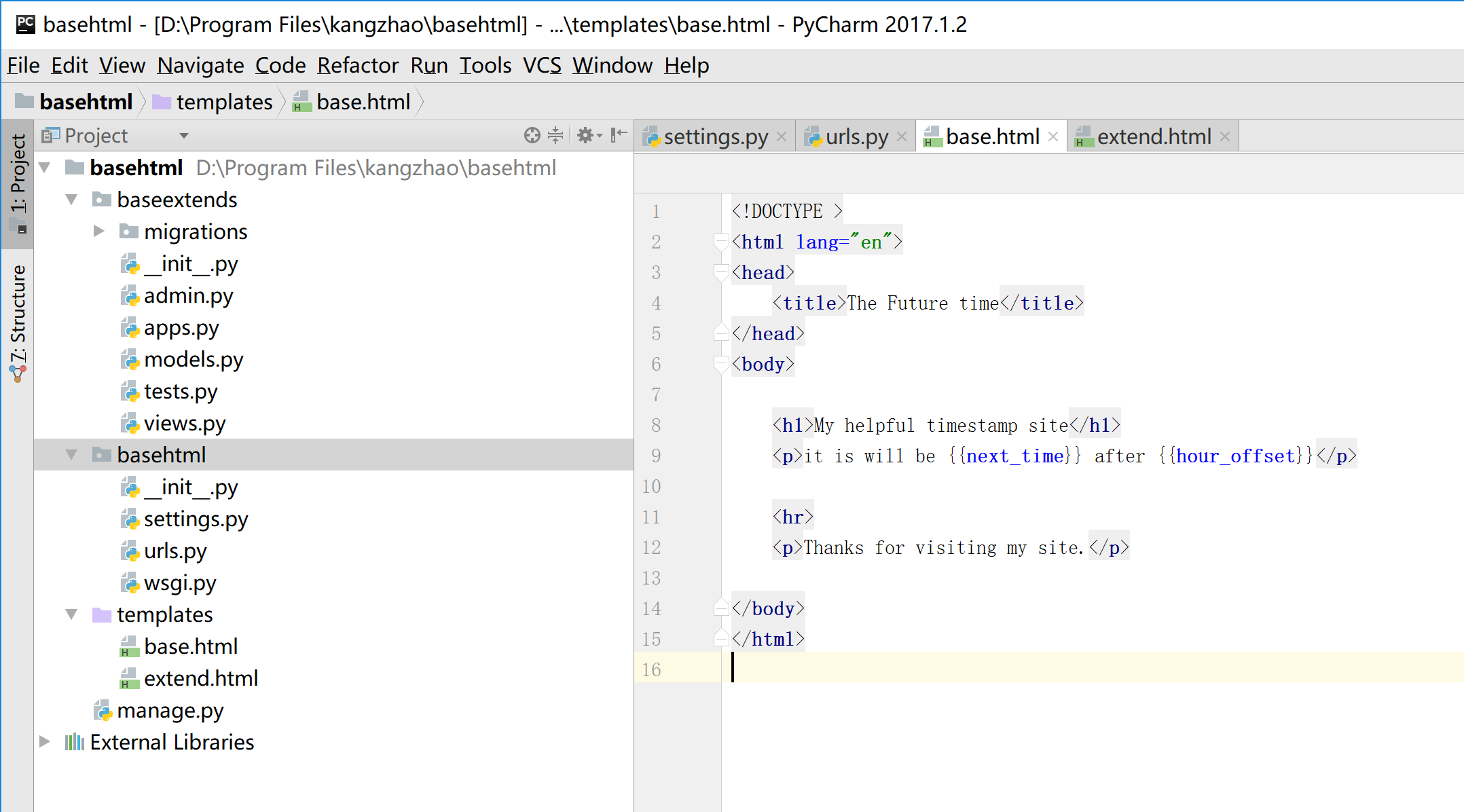 Django extends base.html 时网上给的例子为什么尝试都不对，请大神指教_python软件中无法识别{% extends 'base.html' %}-CSDN博客