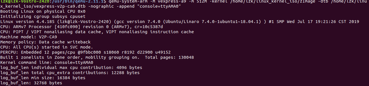 Qemu模拟vexpress A9（arm架构） 搭建linux Kernel运行环境（qemu的安装；linux内核的编译与运行 