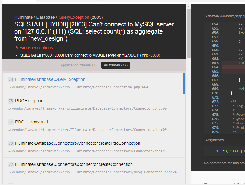 laravel 报错 2003 can‘t connect to MYSQL server on 127.0.0.1(111) 解决方法_can't connect to mysql ...