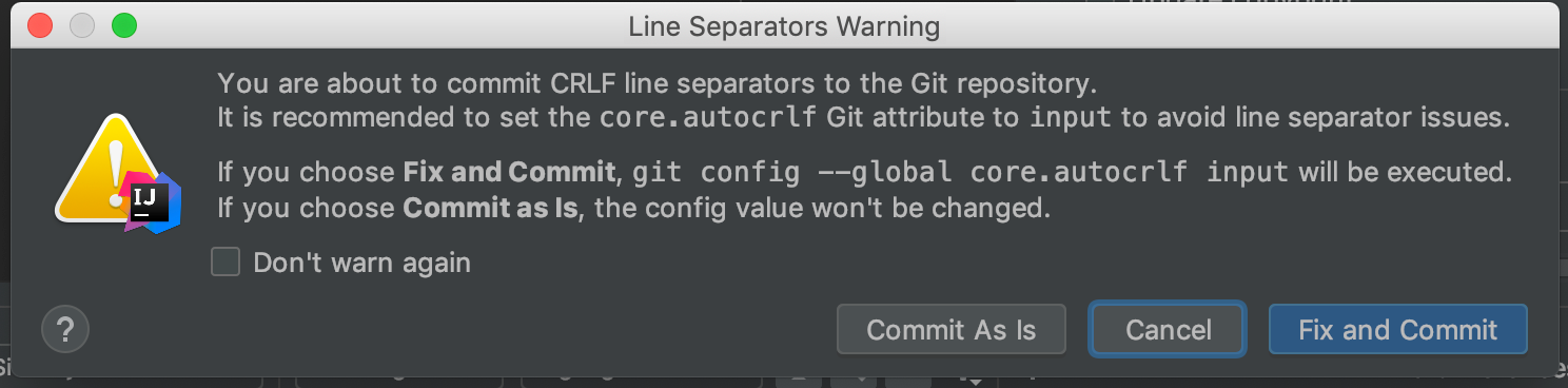 IDEA中Git提交代码时候一直出现Line Separators Warning窗口_idea line separators warning-CSDN博客