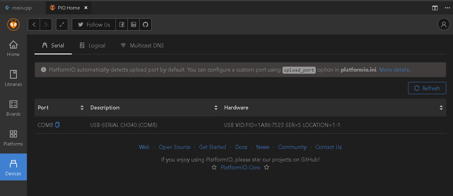 PlatformIO平台下Arduino的开发过程-基于Visual Studio Code平台_platform arduino-CSDN博客