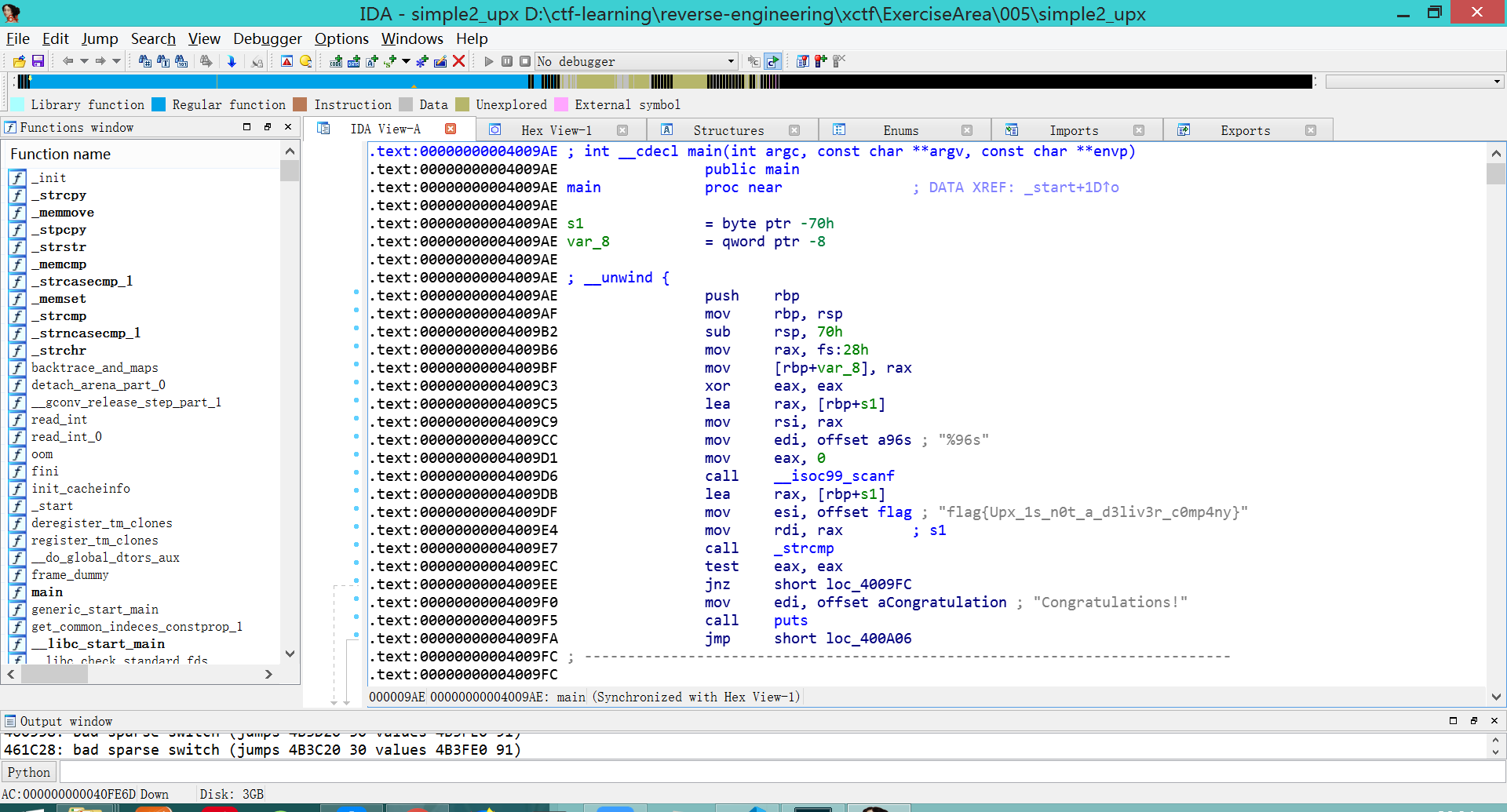 Xctf Reverse Exercisearea 005 Writeup加壳的二进制文件 Csdn博客 