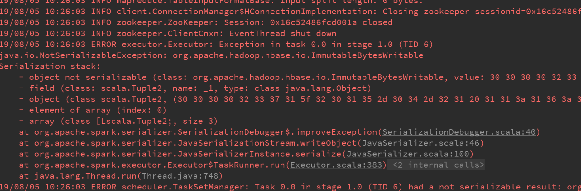 【spark】notserializableexceptionorgimmutablebyteswritablecaused 