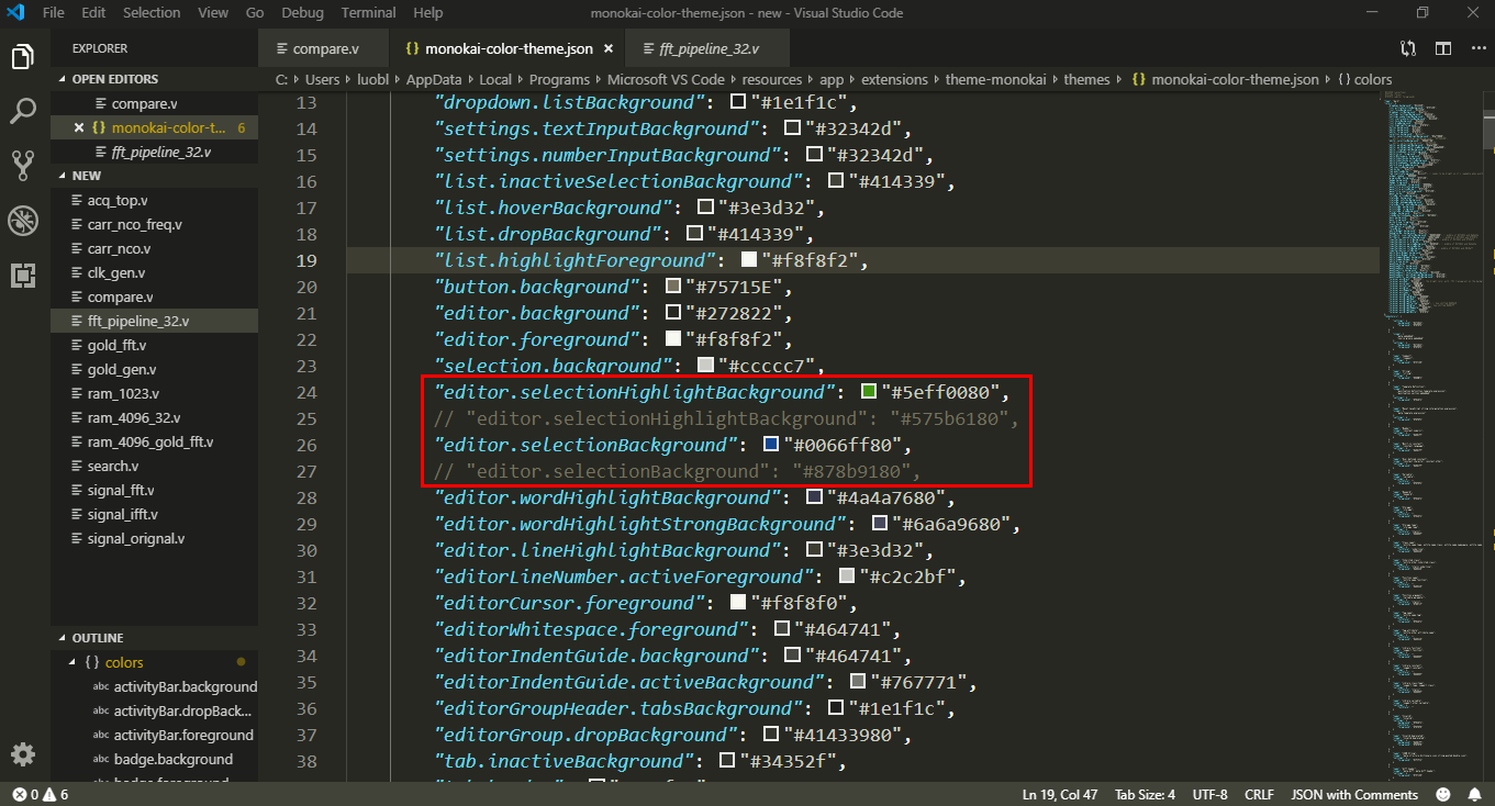 修改vscode选中代码内容背景颜色（很简单）_vs code背景颜色变为蓝色-CSDN博客