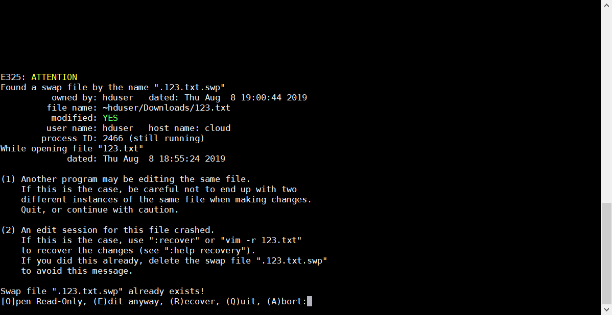 Linux的基本命令，编辑文件出现E325错误_麒麟系统e325-CSDN博客
