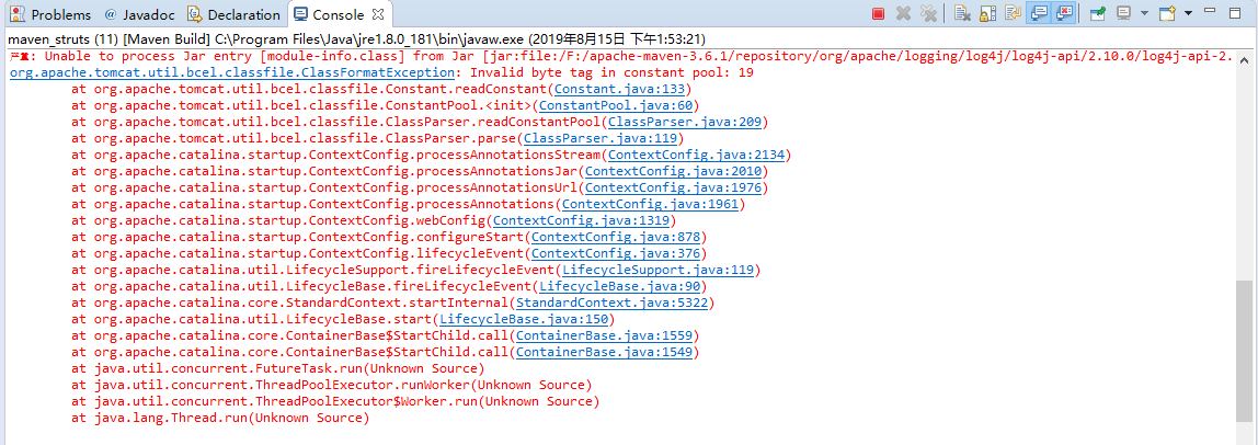 maven运行tomcat7:run时报: Unable to process Jar entry [module-info.class] from Jar_eclipse unable to ...
