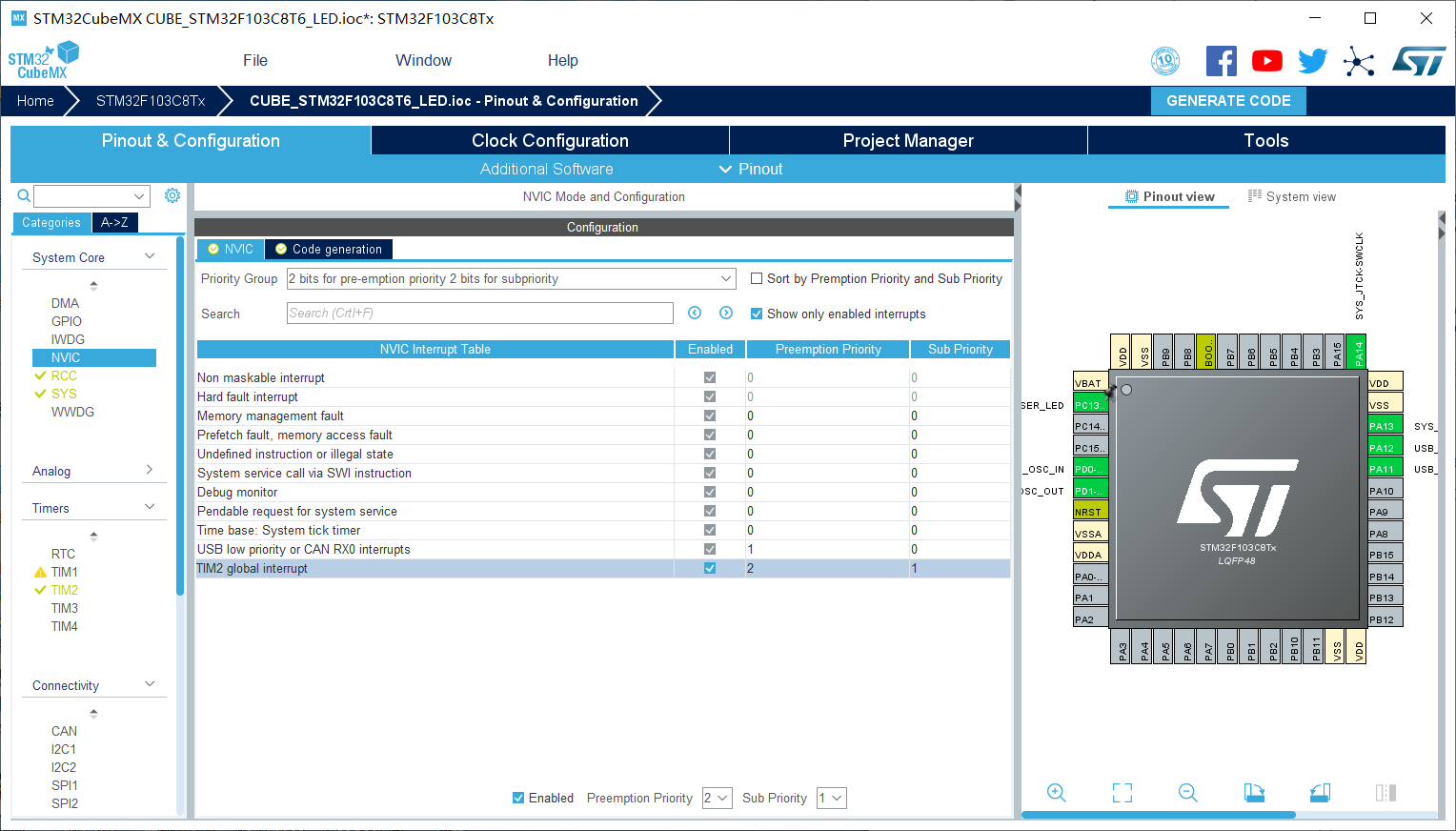 STMCube学习记录（四） 定时器中断 LL库（Timer 2）_stm32 timer ll-CSDN博客