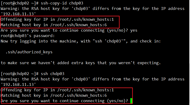 Offending key for IP in /root/.ssh/known_hosts:1 Matching host key in /root/.ssh/known_hosts:6 ...