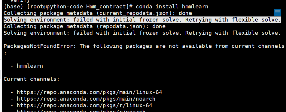 （2019.8.20半解决）Solving environment: failed with initial frozen solve. Retrying with flexible ...