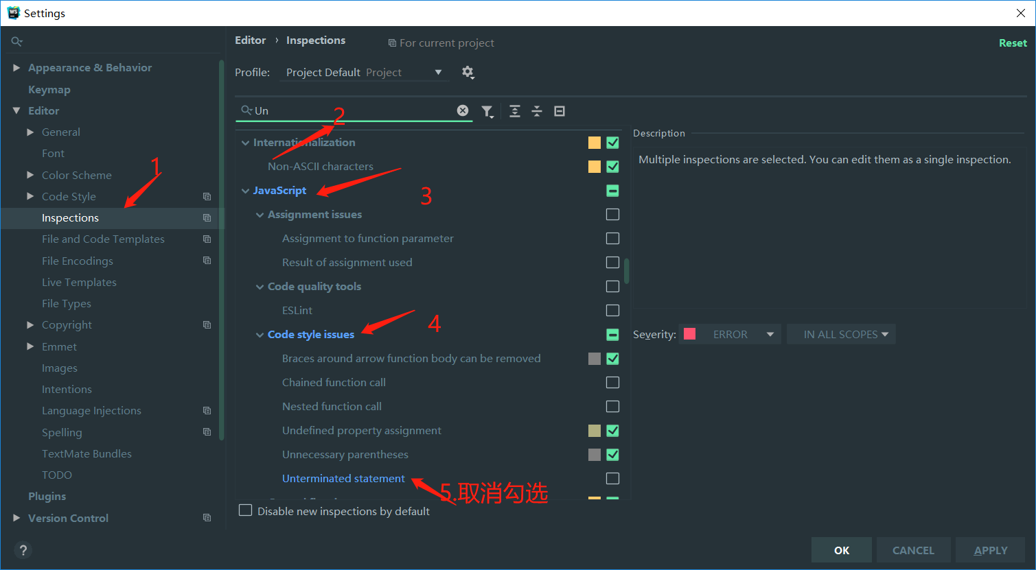 WebStorm 去除分号，变量和方法警告提示_unterminated statement-CSDN博客