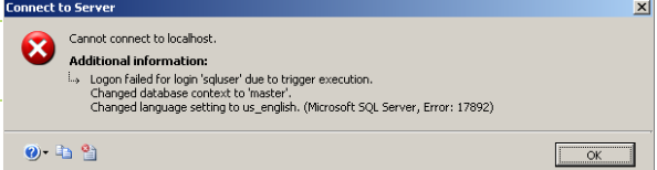 触发器设置错误导致sa账号无法登陆Logon failed for login 'sa' due to trigger execution_无法对登录名sa执行更改,因为它不存在-CSDN博客