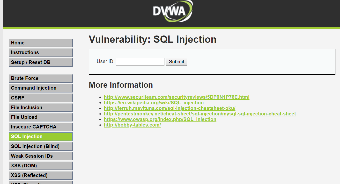 DVWA-------SQLInjection（SQL注入）模块学习_dvwa中sql injection功能模块实现的是()-CSDN博客