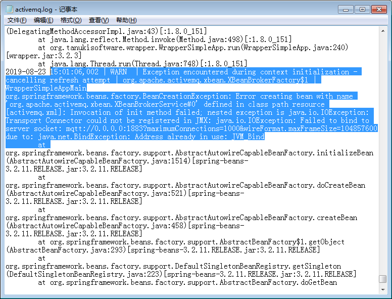 解决activemq 启动时闪退问题： Bindexception Address Already In Use Activemq 在启动正常运行30秒左右 再报