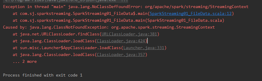 使用SparkStreaming报错java.lang.ClassNotFoundException: org.apache.spark.streaming.StreamingContext ...
