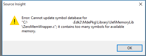 Source Insight Cannot update Symbol database_it contains too many symbols for available memory ...