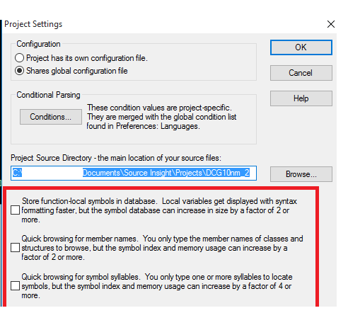 Source Insight Cannot update Symbol database_it contains too many symbols for available memory ...