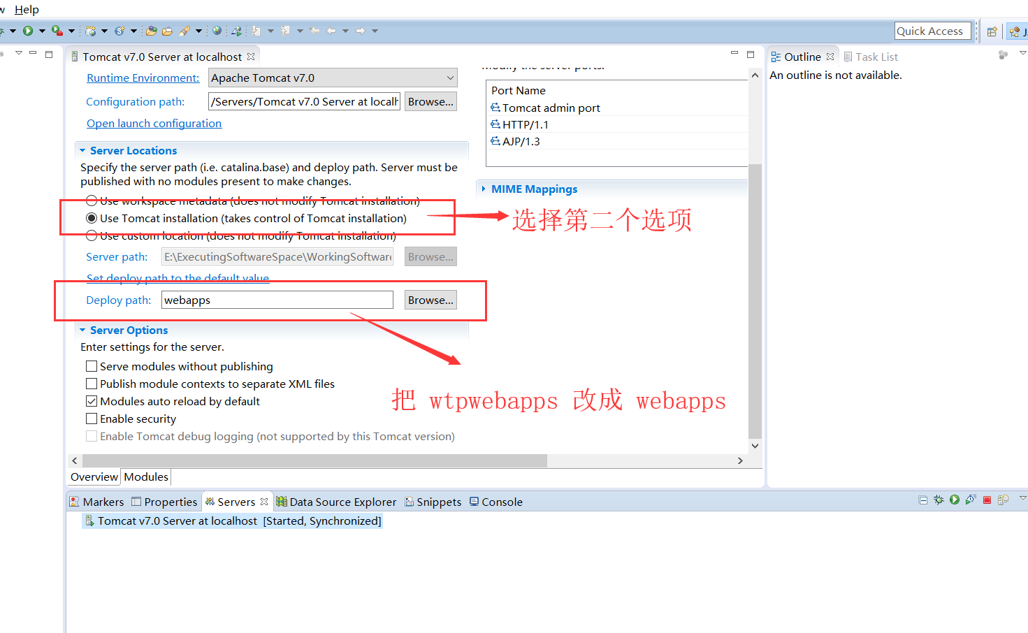 eclipse启动tomcat，浏览器上报The origin server did not find a current representation for the target ...