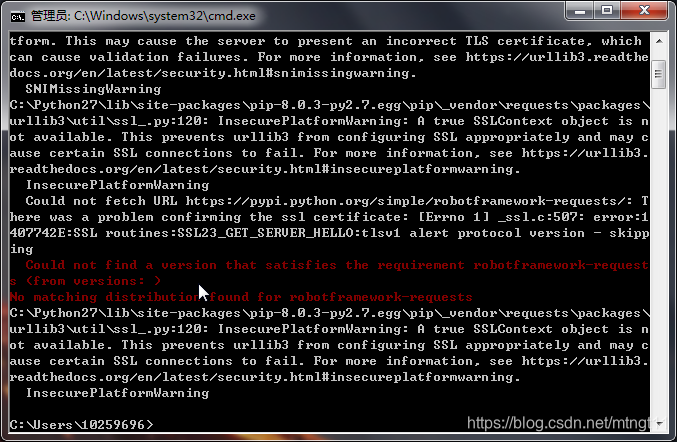 Python安装第三方库失败 Insecureplatformwarning A True Sslcontext Object Csdn博客