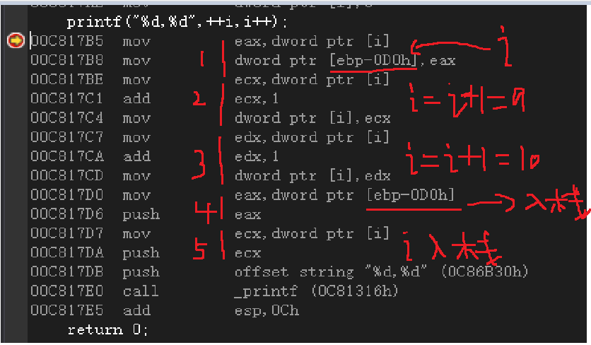 关于printf("%d,%d",++i,i++)与printf("%d,%d",i++,++i）结果差异很大的问题解释_c++,%d,i ...