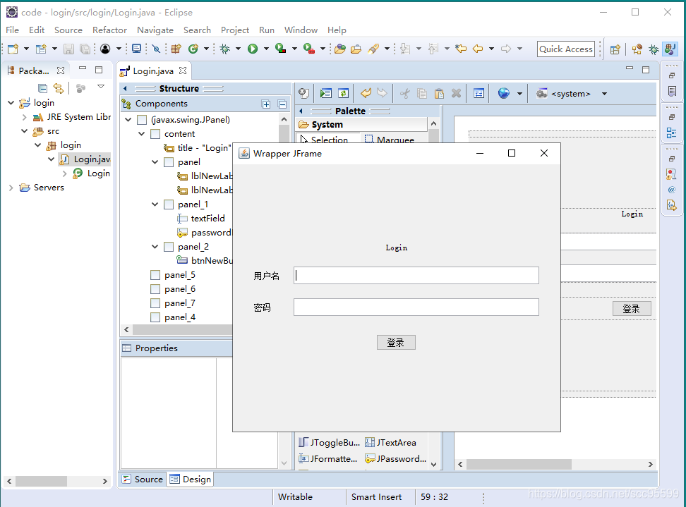 Swing登录功能(一)在eclipse中使用windowbuilder拖拽出一个登录界面(共四节)ch001eclipse Swing窗口拖拽 Csdn博客