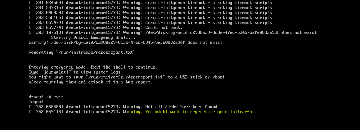 dracut initqueue[391] warning: dracut initqueue timeout redhat centos_再生龙dracut-initquence uuid ...