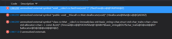 LNK2001 unresolved external symbol "void __cdecl cv::fastFree(void *)"_lnk2001 cv::fastfree-CSDN博客