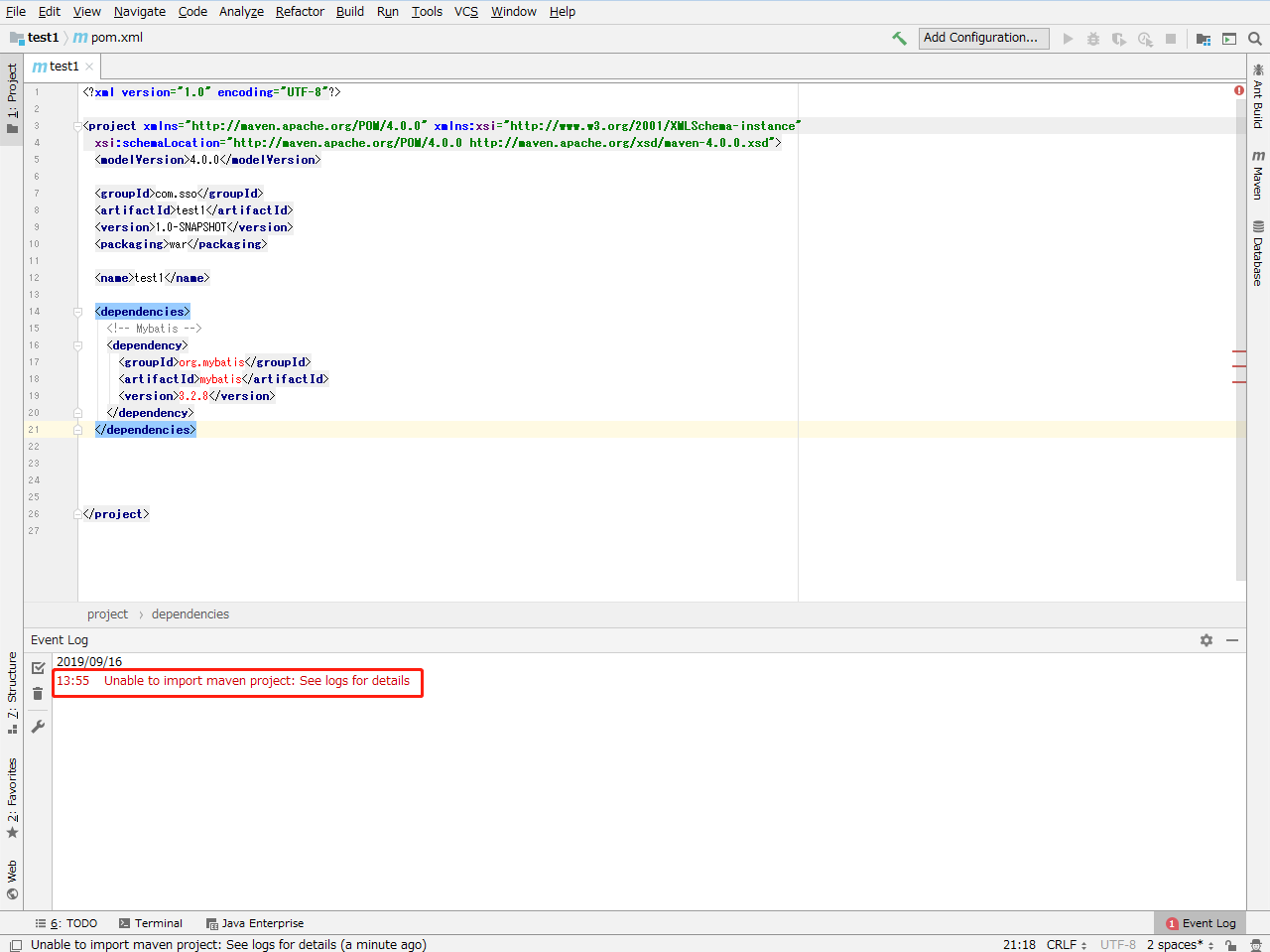 关于配置idea中Maven报错Unable to import maven project: See logs for details问题的解决方法_see logs for details ...