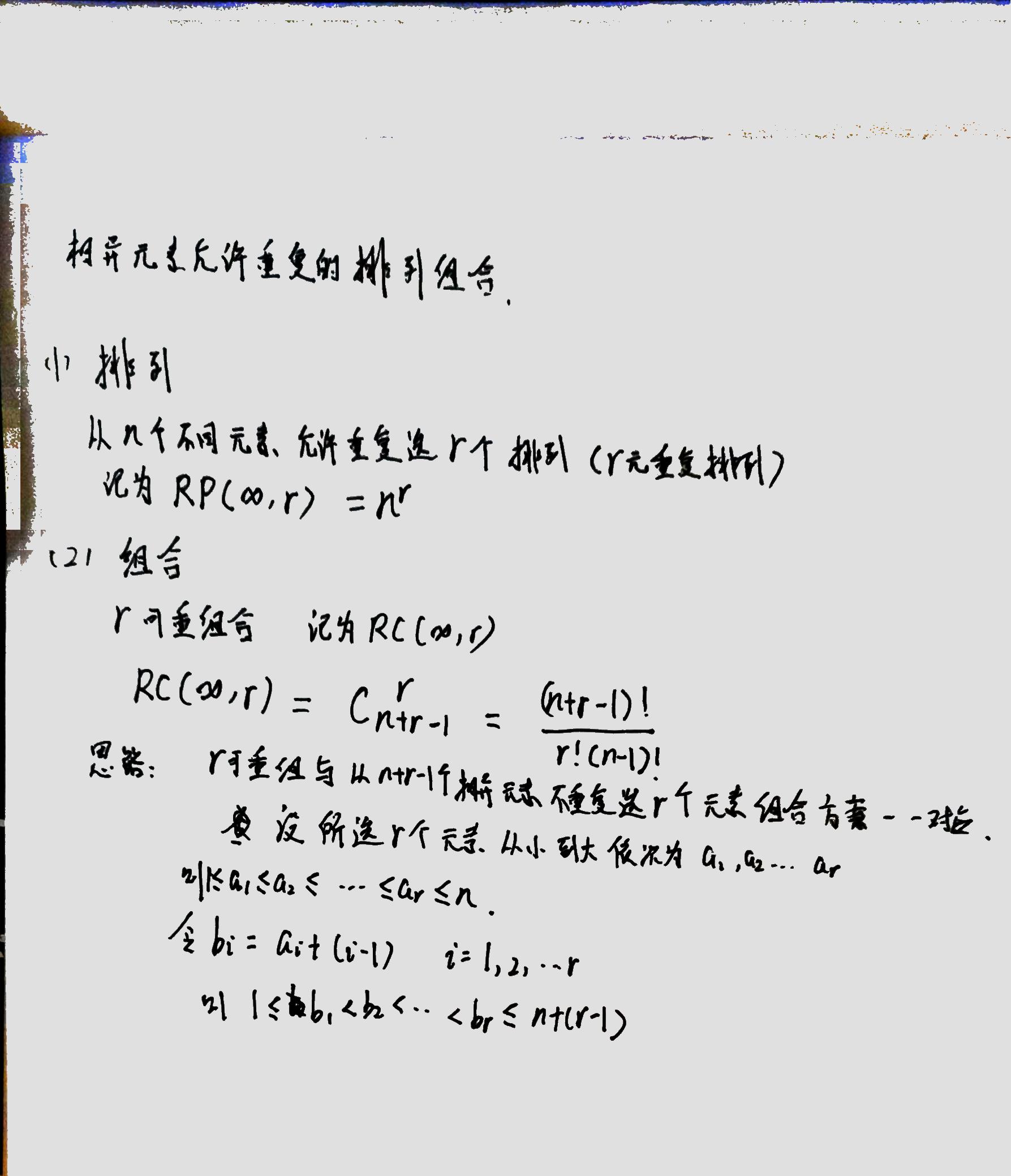 组合数学（一）相异元素允许重复的组合 Csdn博客 