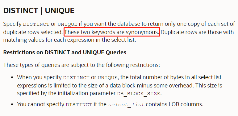 SELECT中的UNIQUE和DISTINCT有区别吗？_select unique-CSDN博客