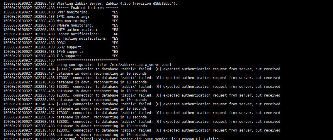 [问题已处理] [zabbix] [z3001] Connection To Database Zabbix Failed [0