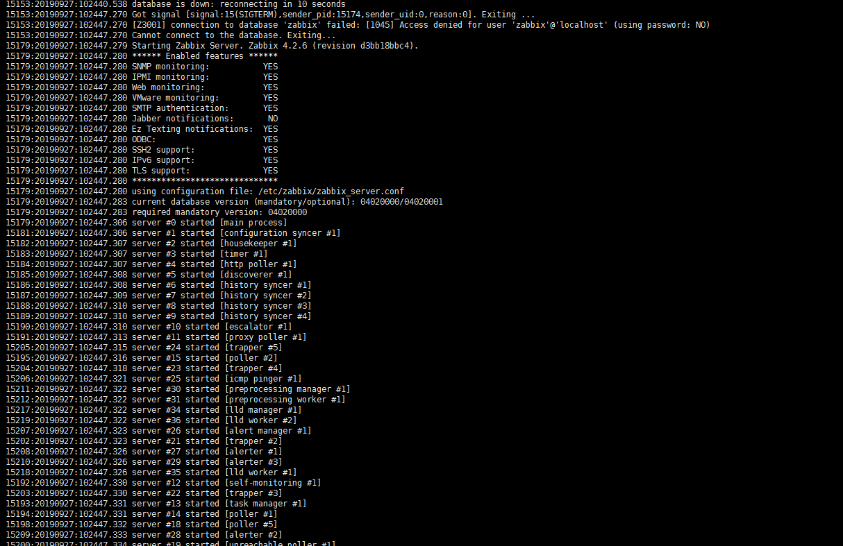 [问题已处理]-[zabbix]-[Z3001] connection to database 'zabbix' failed [0] expected authentication ...