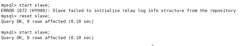 机器重启以后，主从出现报错：error 1872 Hy000 Slave Failed To Initialize Relay Log Info Structure From The 
