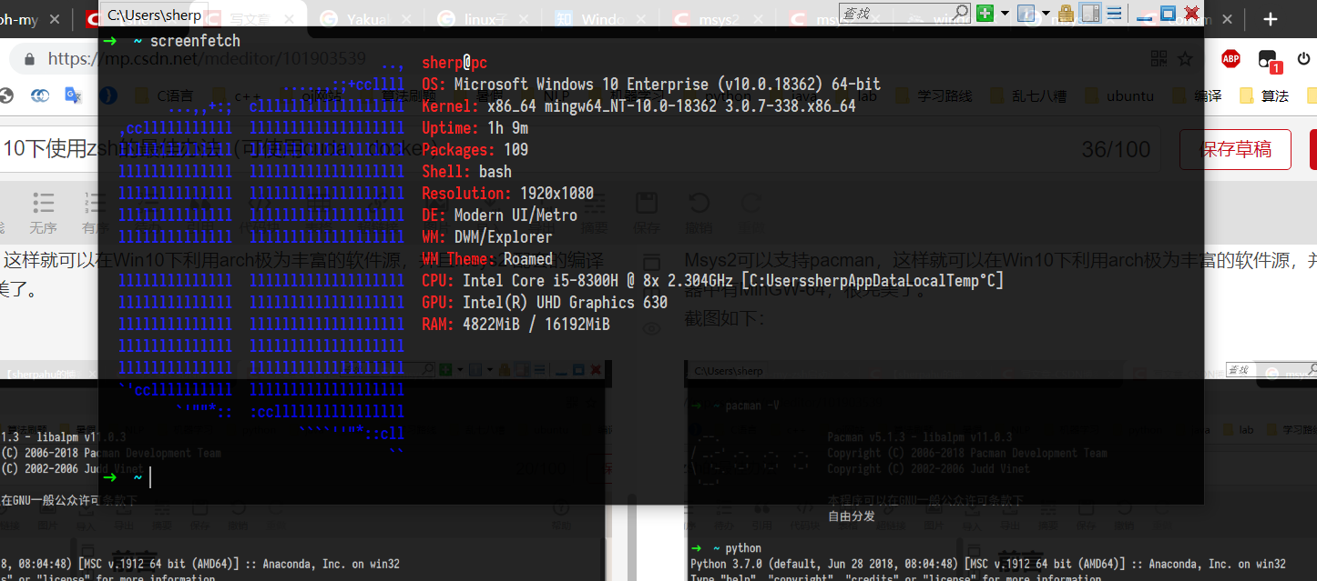 Window 10下使用zsh的多种体验——ConEmu&Msys2+ConEmu_ChildGUI&Msys2&Mintty+ConEmu&ArchWSL_fakeroot在windows上 ...